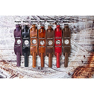 VENOULT Brown iWatch Series 8 Compatible Apple Classic Watch Cuff Bands for Man or Women 45mm, 44mm, 41mm, 40mm, Series 8-1 Dark Brown Genuine Leather Bull Strap, HANDMADE