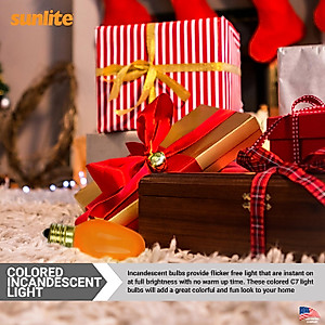 Sunlite 01232 7C7 Incandescent Bulb, 7 Watt, Candelabra E12 Base, C7 Small Night Light, Colored Bulb, Orange, 4 Count
