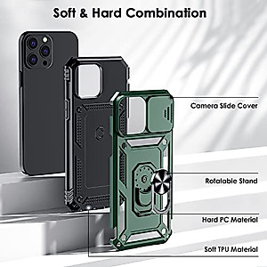Fewdew for iPhone 13 Pro Max Stand Case with Slide Camera Cover & Kickstand, Military Grade Shockproof Heavy Duty Protective Cover Case for iPhone 13 Pro Max 6.7 inch 2021 Alpine Green
