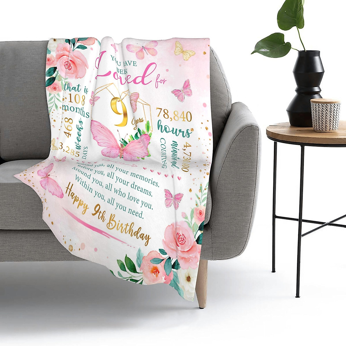 Vervehub 9 Year Old Girl Birthday Gifts Blanket 50"X40", 9 Year Old Girls Gift, Birthday Gifts for 9 Year Old Girls, Best Presents for 9 Year Old Girls, 9 Yr Old Girl Gift, 9th Birthday Gifts