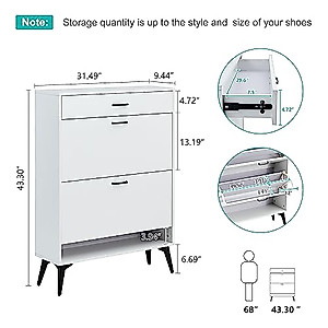 UZUGUL Shoe Cabinet for Entryway,Slim Shoe Storage Cabinet with 2 Flip Drawers and a Top Storage Drawer, Freestanding Shoe Rack Cabinet Storage Organizer with Adjustable Shelf for Entryway