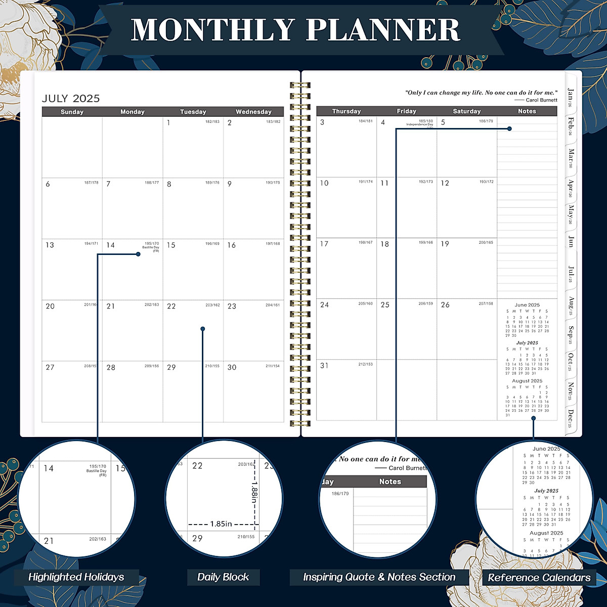 2025-2027 Monthly Planner - 2 Year Monthly Planner/Calendar 2025-2027, Academic Planner 2025-2027, Jul 2025 - Jun 2027, 11" x 9", 24 Months, Tabs, Back Pocket, Holidays, Twin-Wire Binding, Note Pages