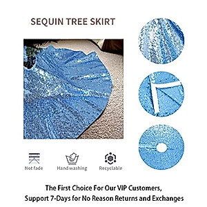 Christmas Tree Skirt Sequin Tree Skirt Xmas Pine Tree Ornaments Artificial Christmas Pine Tree Skirt Holiday Decor (21 Inch, Baby Blue)