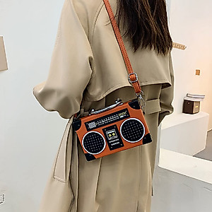 KUANG! Women Retro Radio Shaped Clutch Hundred Dollar Bill Box Shoulder Bag Elegant Evening Crossbody Handbag