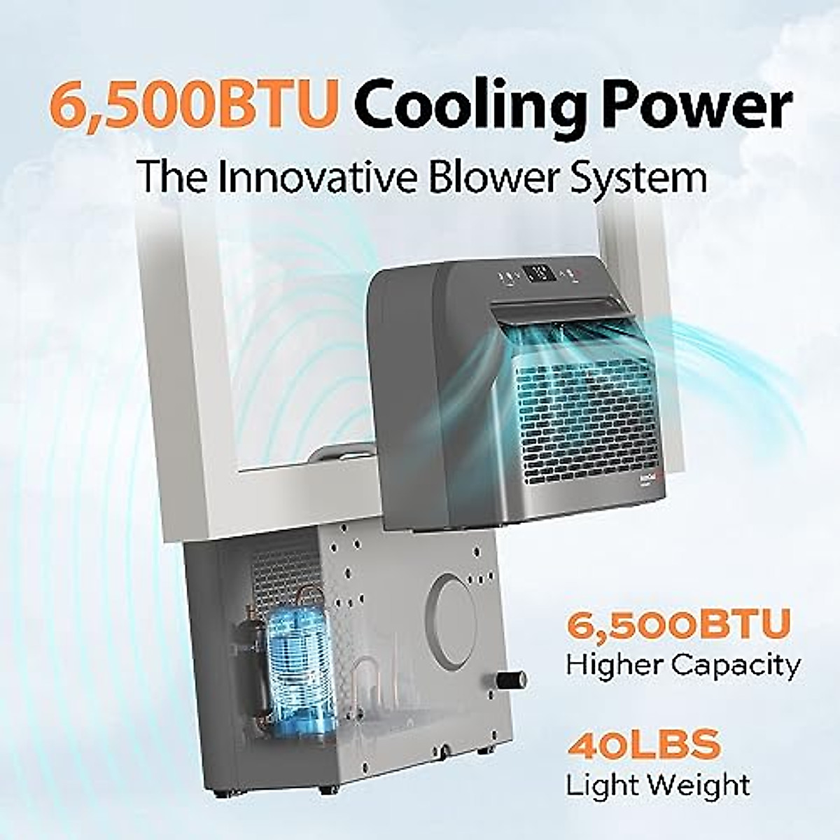 FOGATTI RV Window Air Conditioner, 6500 BTU Cools up to 180Sq.ft, 4-in-1 AC Unit and Lower Noise, Suitable For RV and House-workshop, included Window Installation Kits (Silver Grey)