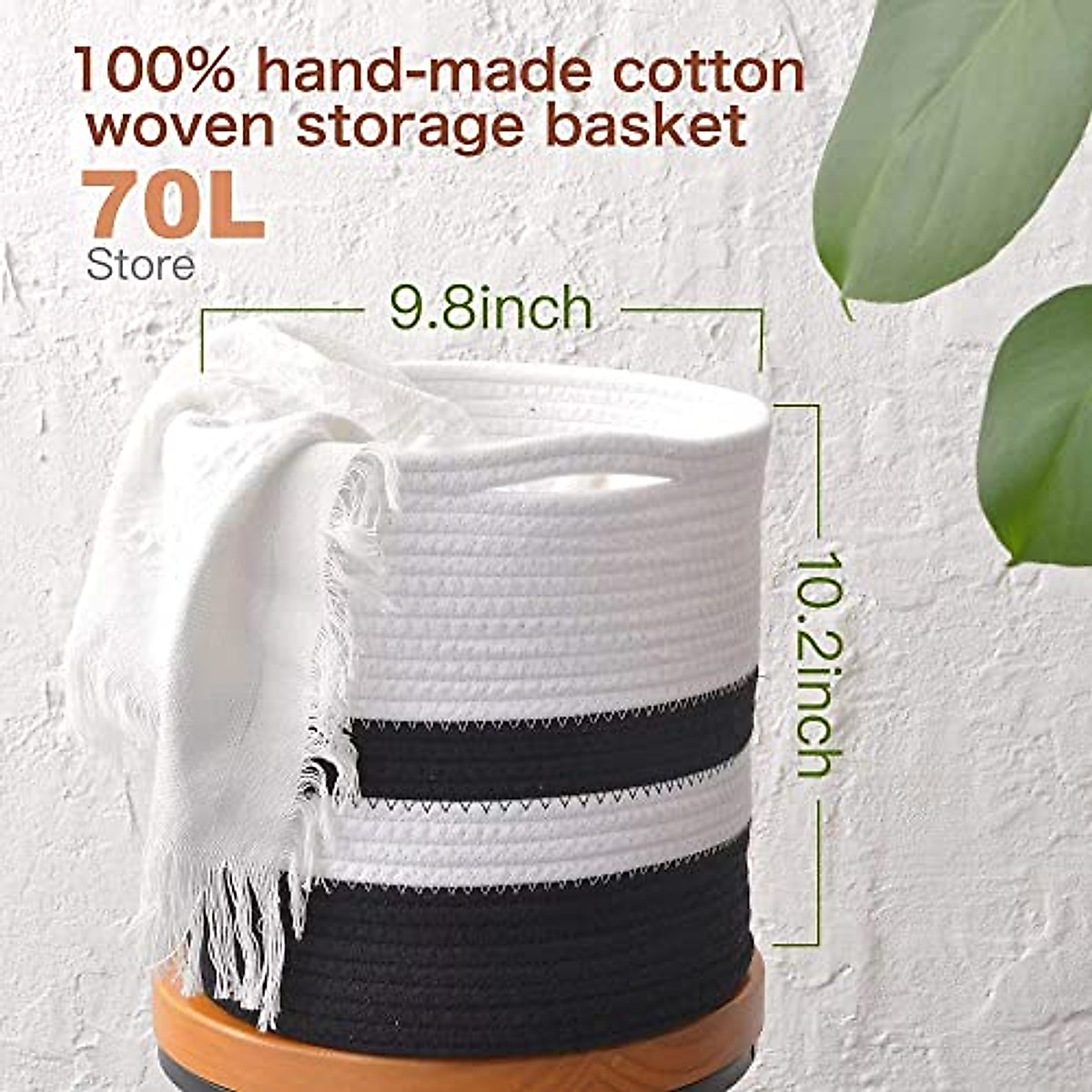 BURFERLY Mini Collapsible Laundry Hamper for Baby Pure Cotton Rope Storage Basket with Handles Dirty Clothes Hamper Storage Bins Organizer for Nursery, Laundry, Towel, Clothes (9.8''x10.2'', Black)