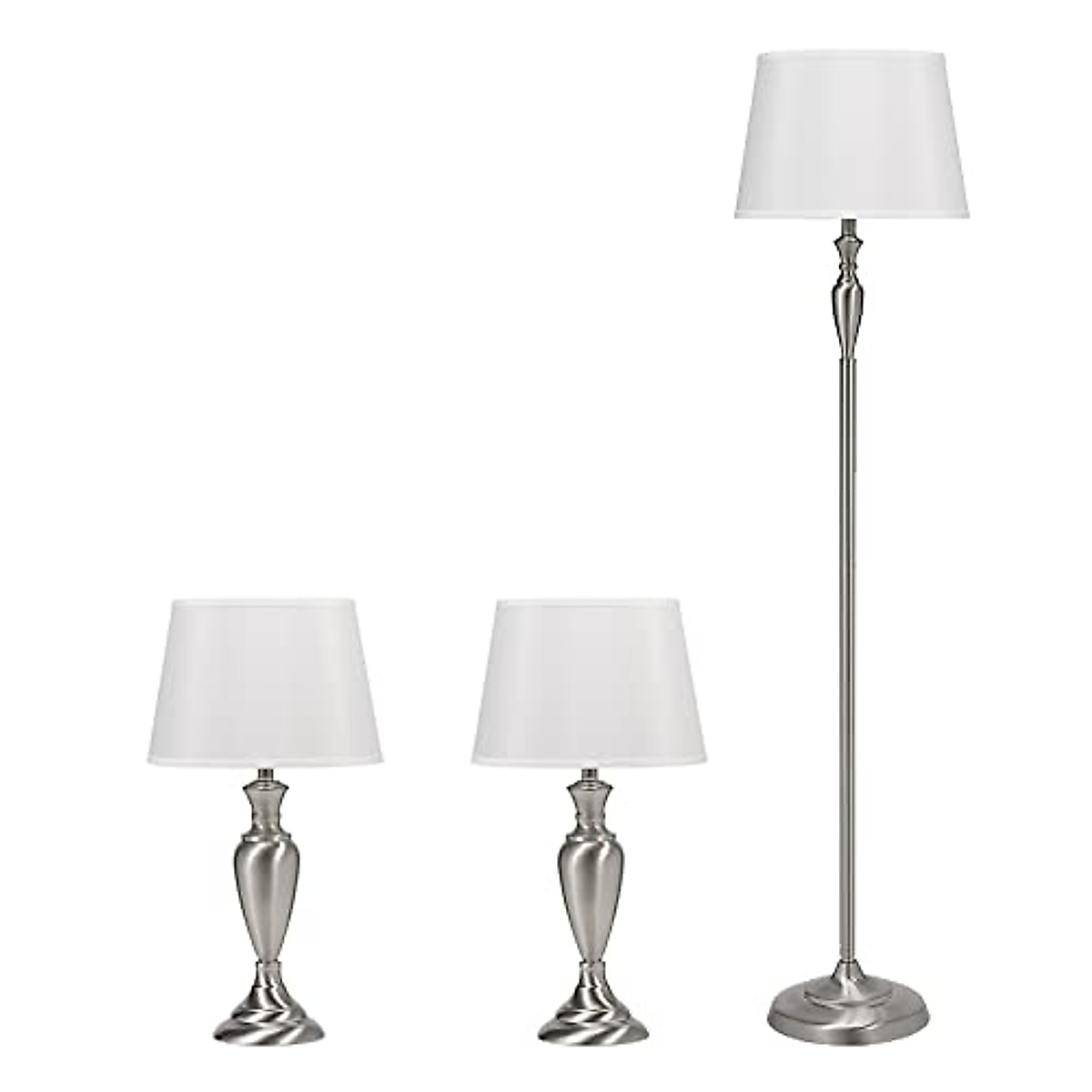 Catalina 21415-000 Transitional 3-Piece Metal Floor & Table Lamp Set with Linen Shades, 59" and 24", Brushed Nickel