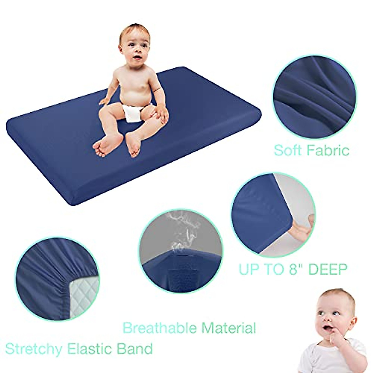EXQ Home Fitted Baby Crib Sheets for Boys Girl, Standard Crib Mattress Sheet Soft Breathable Toddler Bed Sheets, Cozy Microfiber Toddler Cot Sheet (28x52x8in Navy Blue)