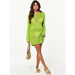 ANRABESS Women Swimsuit Crochet Swim Cover Up Summer Bathing Suit Swimwear Knit Pullover Beach Dress 958yingguanglv-L