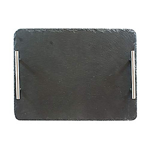 Oenophilia Slate Cheese Board with Stainless Steel Handles, Charcuterie Platter Serving Board Tray for Cheese, Crackers, and Meat