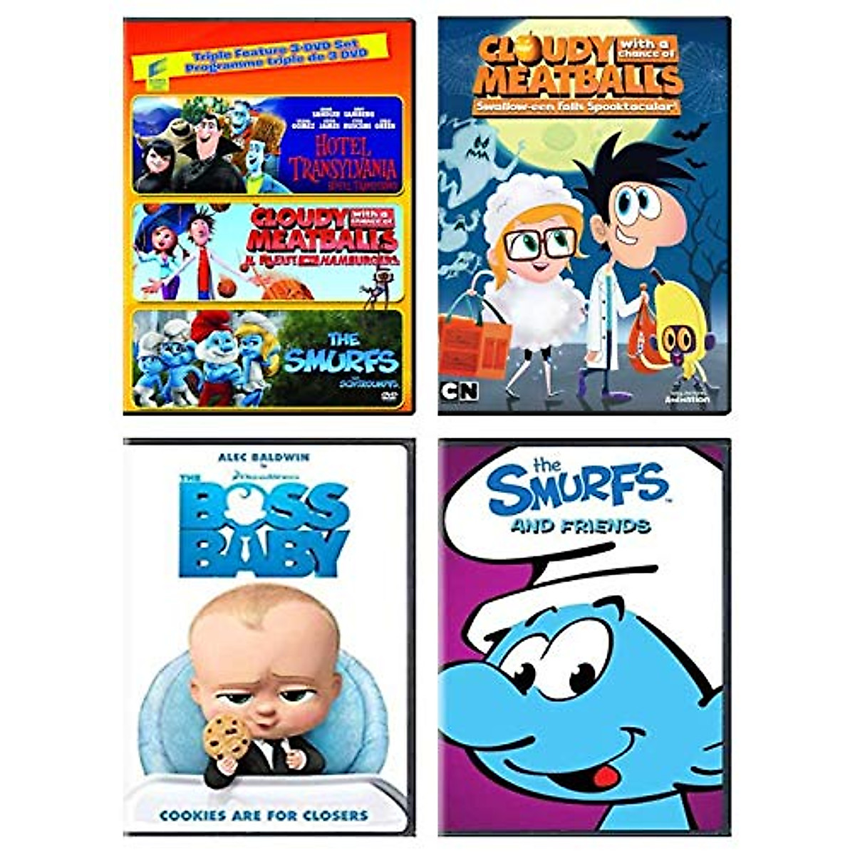 6-Kids Movies Collection: Boss Baby/ The Smurfs/ Smurfs & Friends/ Hotel Transylvania/ Cloudy With a Chance of Meatballs/ Swallow-een Falls Spooktacular + "FREE LUNCH BOX