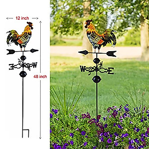 HGC 48 in. Metal Weather Vane for Garden Decor Farmhouse Decorative with Rooster Ornament Wind Vane Weathervanes