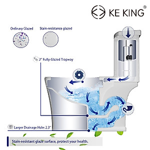 KE KING Water Saving 0.8/1.28 GPF High Efficient Dual-Flush Elongated One-Piece Toilet with Comfort Chair Seat ADA Height, Sleek White Toilet Bowl