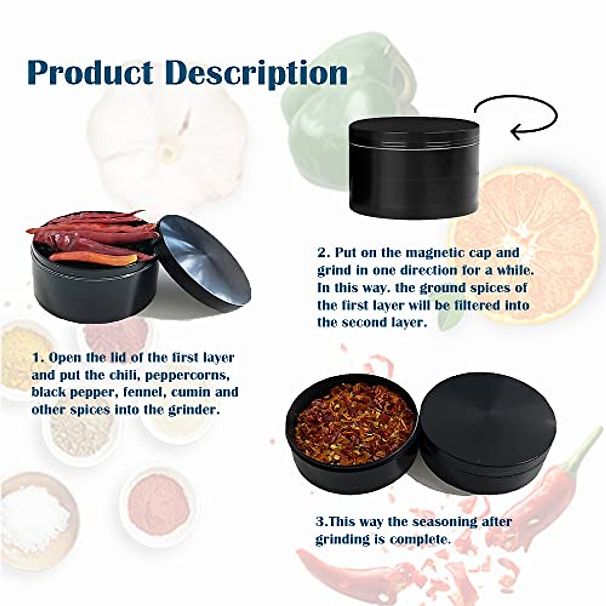 Romybue Spice Grinder Small 2.0 Inch Black