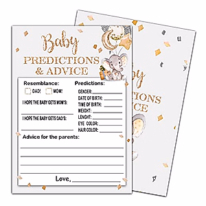 Baby Predictions & Advice Baby Shower, Elephant Neutral Newborn Guessing Game, New Parent Message Advice Book Mommy Daddy to Be Keepsake Party Favor Supplies Decoration -30 Game Cards(bb007-yx17)