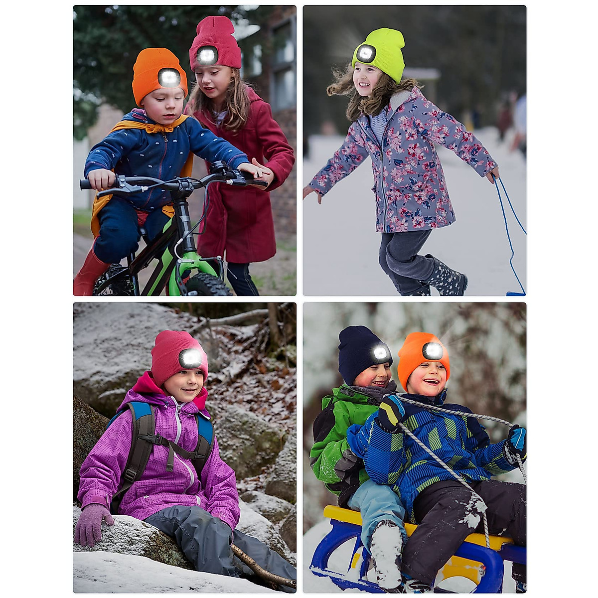 MELASA Unisex Kids LED Beanie, USB Rechargeable Hands Free Headlamp Hat, Night Flashlight Hat, Gifts for Kids Boys Black