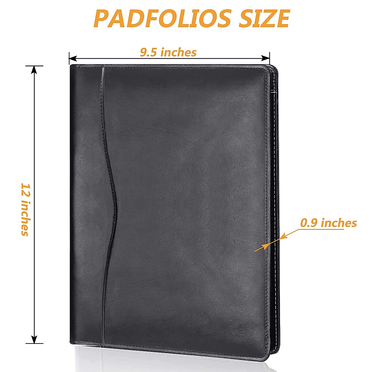 Leather Portfolio Folder Padfolio, Business Padfolio Organizer Document Planner Portfolio Binder Storage Pocket for Legal Pad Holder Paperwork Phone Men Women (Black)