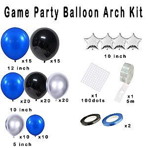 Black Blue Silver Balloon Garland Arch Kit - Royal Blue Black Balloon Metallic Silver Balloons for Boss Baby Birthday Video Gamer Birthday Retirement Graduation 2025 New Year Party Decorations