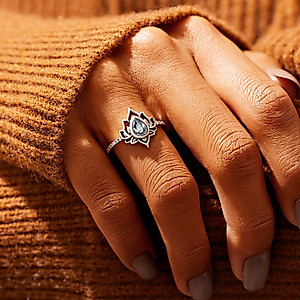 Story Jewellery Sterling Silver Cubic Zirconia Lotus Promise Rings for Women, Dainty Lotus Flower Rings, Inspirational Jewelry Gifts for Her, Birthday Christmas Valentines Gifts (all silver 07)