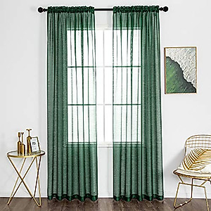 DUALIFE Emerald Green Sheer Curtains 84 inch Length Hunter Green Solid Voile Window Curtain Panels Drapes Rod Pocket Top for Living Room Bedroom Transparent Window Treatments 2 Panels
