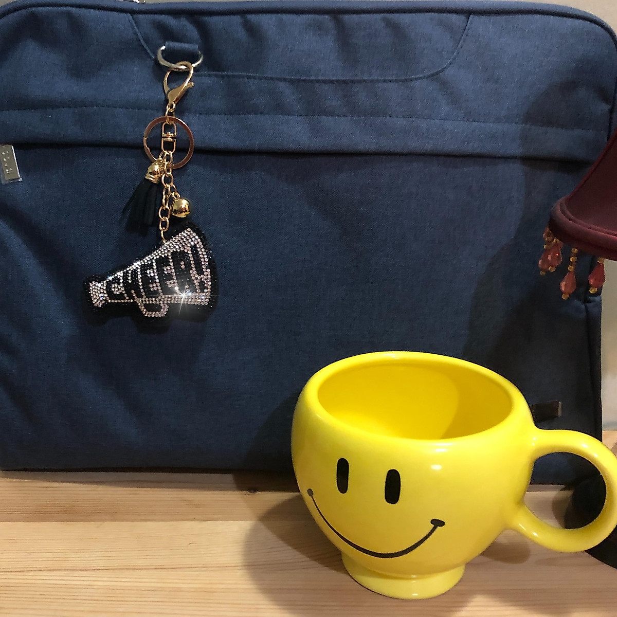 Popfizzy Bling Cheer Keychain for Girls and Women, Rhinestone Cheer Bag Charm, Cheerleader Gifts, Cheerleading Megaphone Backpack Key Chain