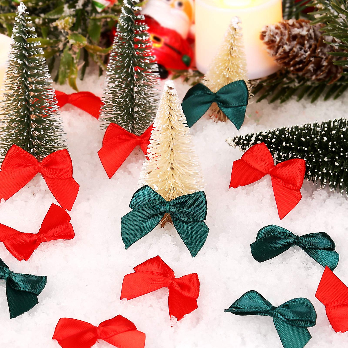 WHQXFDZ 160 Pieces Mini Red and Green Ribbon Bows Christmas Bows for Wedding Birthday Christmas Tree Crafts Home Decoration DIY Making(Red and Green)