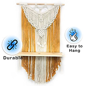 PlanterSam Wall Hanging Floating Macrame with Removable Shelf - 100% Cotton Macrame Hanger Shelf for Indoor Plants - Plant Hanger for Aesthetic Room Decor Included Hardware (Orange)