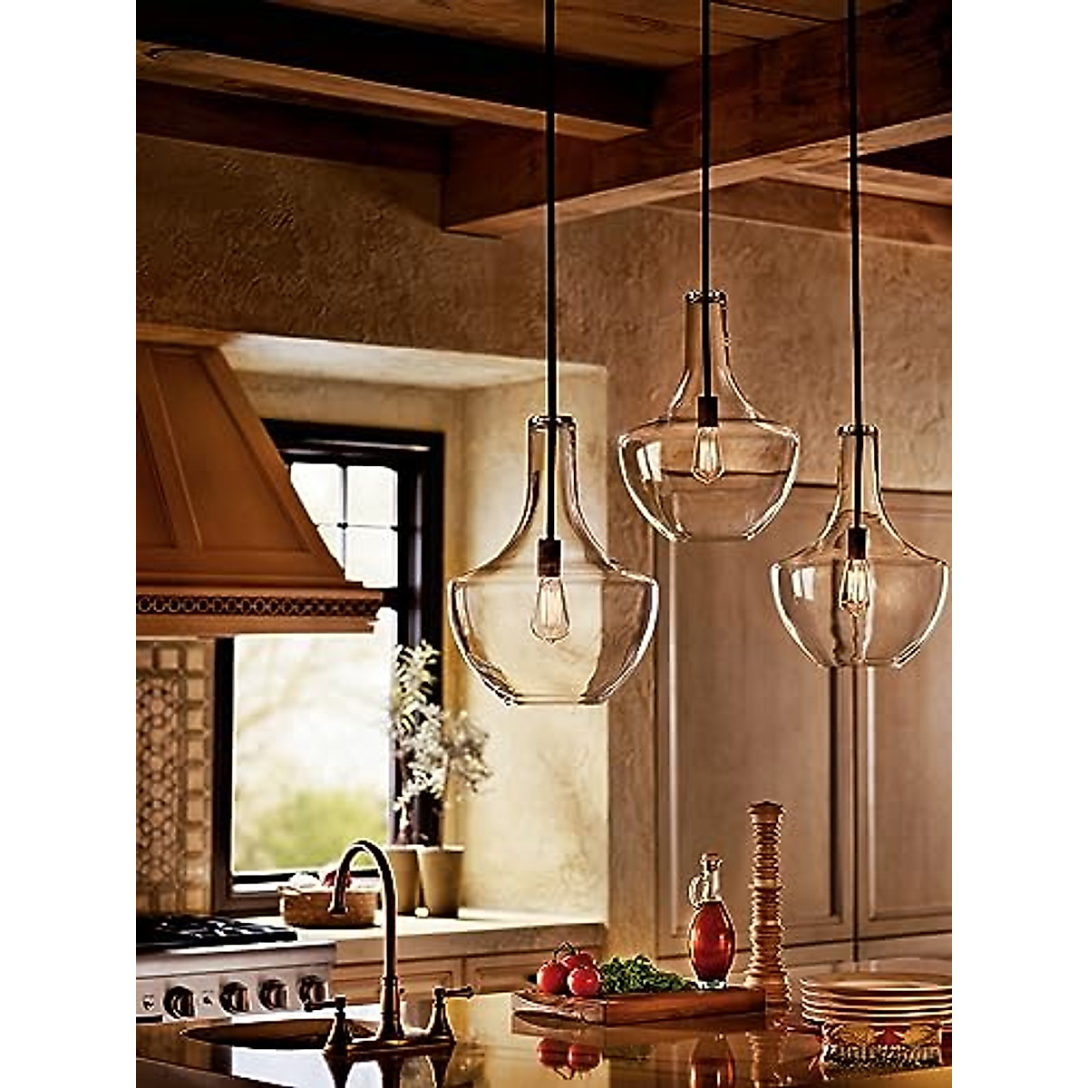 Kichler Everly 19.75" Kitchen Bell Pendant in Olde Bronze®, 1-Light Clear Glass Pendant Light, (19.75" H x 13.75" W), 42046OZ
