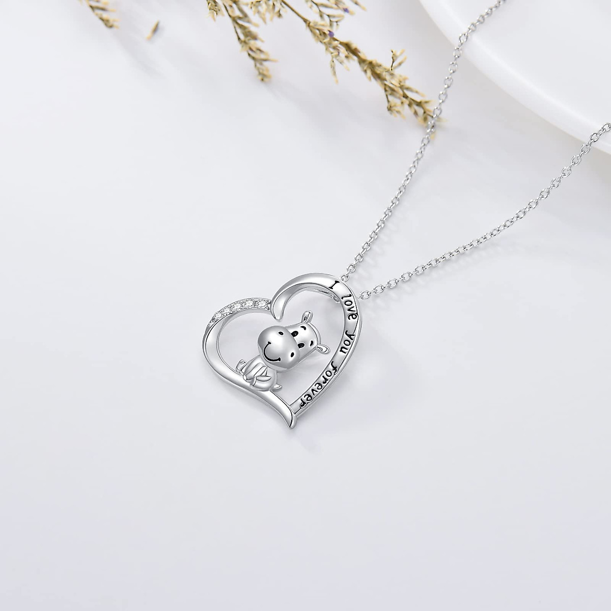 MISTBEE Mothers Day Gifts for Mom Women Hippo Necklace Sterling Silver Heart Love Hippopotamus Necklace Sea Ocean Gifts for Women Lovers