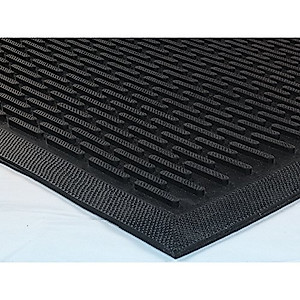 Indoor/Outdoor Hose-Wash Ribbed Design Non-Slip Rubber 2x3 Modern Entryway Mat for Entryway, Patio, Backyard, Garage, 24" x 36", Black Ribbed