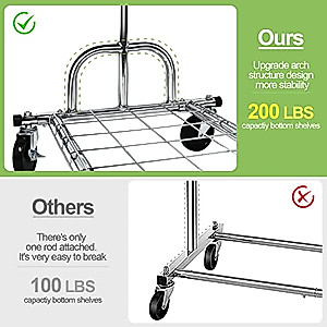 SPECILITE Clothes Rack Heavy Duty Load 480LBS, Grament Rack with Extensible Size, 75" L,Metal Rolling Clothing Rack 2-in-1 with Sturdy Wheels and Shelves, Collapsible Wardrobe Rack, Chrome