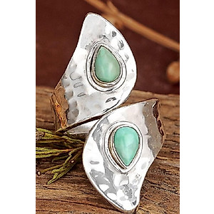 KOICCVQQ Fashion Silver Natural Bohemia Turquoise Ring Gem Faux Hypoallergenic Retro Charm Gypsy Style Eternal Ring Size 11