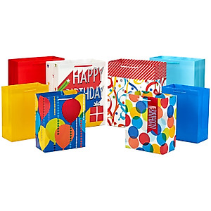 Hallmark Assorted Birthday Gift Bags (8 Bags: 4 Medium 9", 4 Large 13") for Kids, Teachers, Grandchildren, Adults, Siblings, Parties