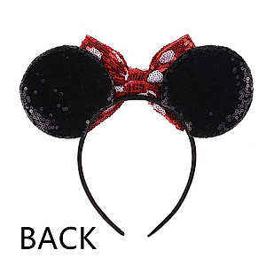JIAHANG Polka Dot Mic Mouse Ear Headband Sequin Bow Costume Headwear Amusement Park Headpiece for Women Girls
