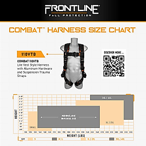 Frontline 110VTB Combat™ Lite Vest Style Harness with Aluminum Hardware and Suspension Trauma Straps | Quick Connect Buckle | OSHA and ANSI Compliant (Size: M-L)