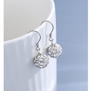 SLUYNZ 925 Sterling Silver Rhinestone Drop Earrings for Women Teens Shiny CZ Ball Dangle Earrings