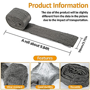 Sukh Steel Wool 0000 10oz(20ft) - 0000 Steel Wool for Glass Fine Steel Wool Pads for Chrome or Wood Polishing Weep Hole Covers for Brick Walls Fill Fabric Metal Fabric Pad Mice Control