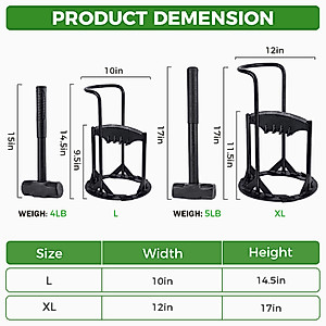 Optimech Kindling Splitter 10 x14.5in, Solid Cast Steel Log Splitter for Wood 9LB Heavy Duty with Half Ring - Manual Firewood Cracker Splitting Tool for Outdoor Camping (L)