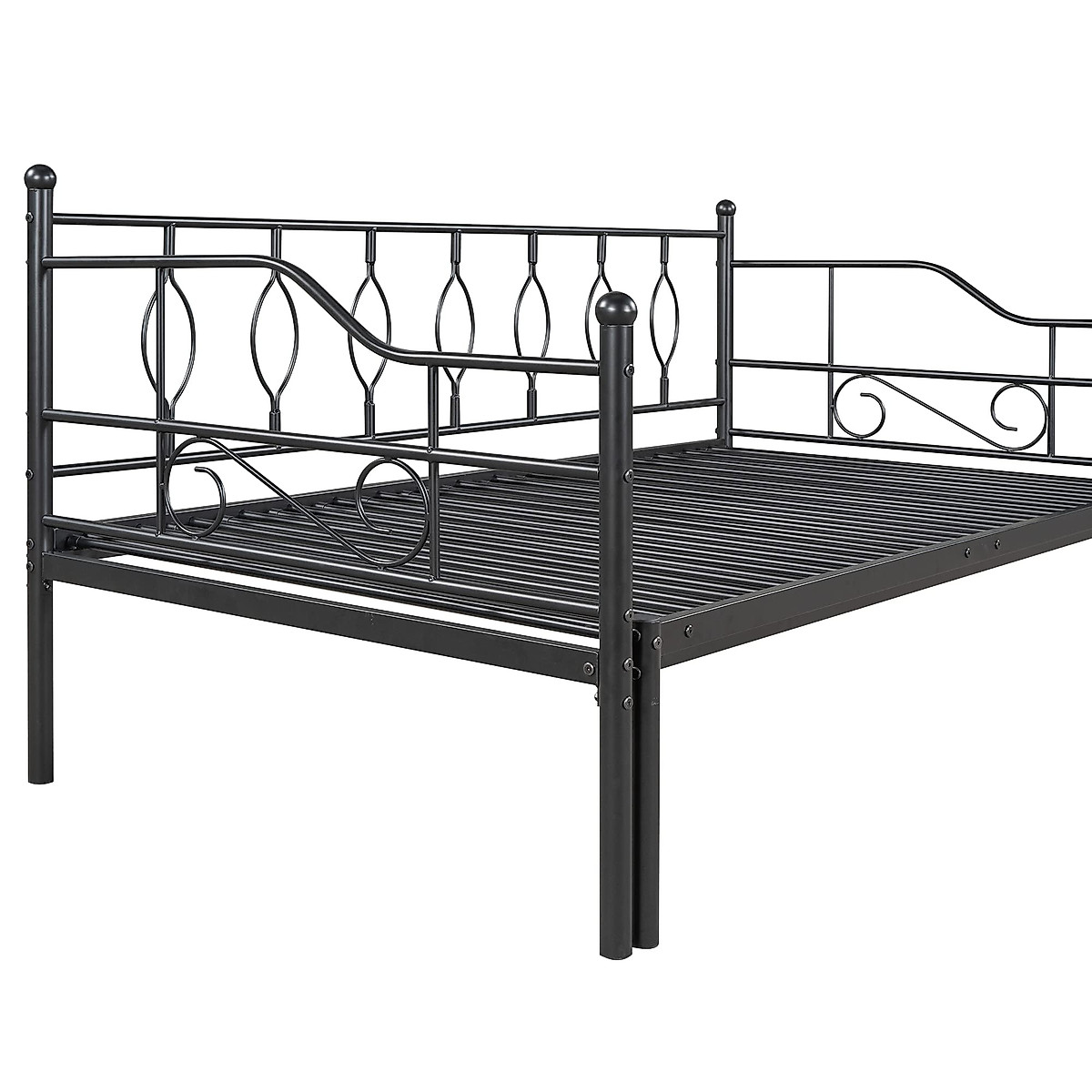 SOFTSEA Twin Size Daybed with Pop Up Trundle, Metal Daybed with Twin Size Trundle for Adults and Guests, Extendable Daybed Twin to King Size, Heavy Duty Slat Support, No Box Spring Needed (Black)