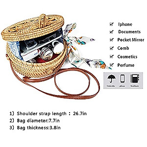 YYIHER Straw Bags for Women,Round Rattan Bag Summer Purses for Women Crossbody purse Handmade Wicker Woven Purse Woman Beach Bag Shoulder Natural Chic