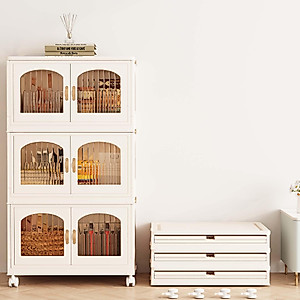 Collapsible Storage Bins with Wheels and Lid - 3 x 21.6GAL Extra Large Stackable Storage Containers, 245 Quart Plastic Foldable Closet Organizers and Storage Cabinet for Bedroom, Dorm, White