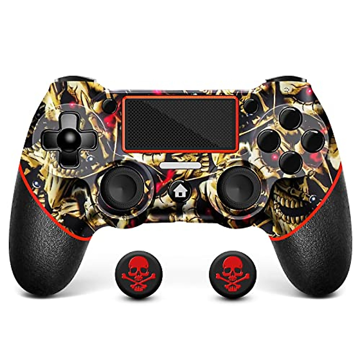 AceGamer 2 Pack Wireless Controller for PS4, Thumb Caps Included! (Gold-Skull and Pink-White)