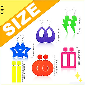 Hinly 6 Pair Halloween Neon Earrings Retro Geometric Neon Accessories 80s Jewelry for Women Simple Circular Oval Acrylic Dangle Drop Earrings Colorful Pendant Hoop Earrings for Costume Party, 6 Styles