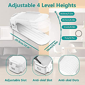 JGUSVYT Shoe Slots Organizer Under Stairs Storage, Adjustable Double Layer Stack Shoe Rack, 50% Space Saver for Closet Organization White