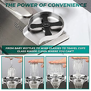 Glass rinser for kitchen sink, cup washer for sink with stainless steel upgraded powerful 360°washing for home bar hotel restaurant office(Brushed nickel)