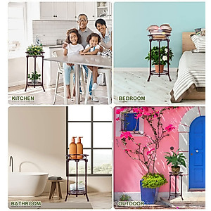 Metal Plant Stands Indoor, 2 Tier Tall Plant Stand Outdoor Potted Flower Pot Holder, Anti-Rust Heavy Duty Multiple Holder Shelf Rack 20.3" (Brown)