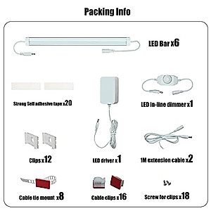 DURPAR Under Cabinet LED Lighting Kit Plug in, 6 pcs 12 Inches Cabinet Light Strips, Super Bright, for Kitchen Cabinets Counter, Closet, Shelf Lights, Warm White (6 Bars Kit)