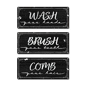Farmhouse Bathroom Signs Decor 3PCS, PVC Made Waterproof Restroom Wall Decor, Duplex Printed Rustic Farmhouse Bathroom Wall Decor, Fade-Resistant Bathroom Rule Sign Home Wall Decor, 5X12 Inches, Black