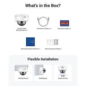 ANNKE C500 5MP PoE Security IP Dome Camera, Super HD H.265+ Night Vision, Remote Access Built-in Mic, Support 256 GB TF Card, IP67 Outdoor Weatherproof & IK10 Vandal-Proof
