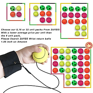 ZUYEE Wrist Return Ball 1.85 Inch (Not 2.36 inch) Sports Wrist Balls On A String Rubber Rebound Balls (Basketball, Baseball, Soccer) Wristband Toy for Children Kids Gift Exercise or Play (4 PCS)